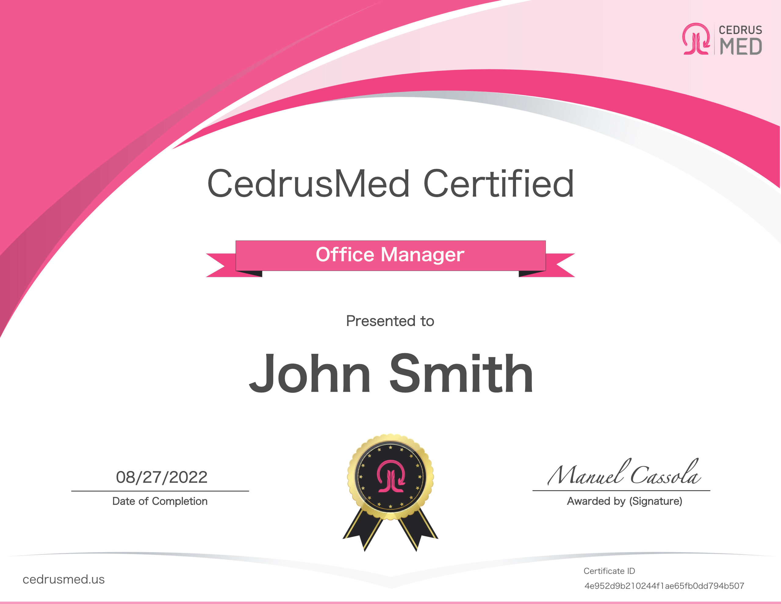 Certifications Re A CedrusMed Certification 
